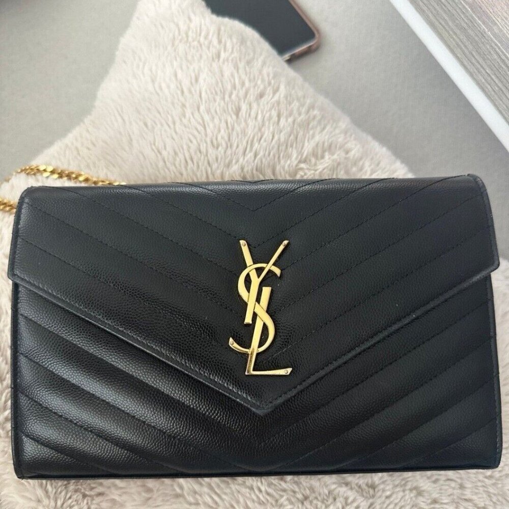 Ysl Cassandre Matelass Envelope Chain Wallet - Gem